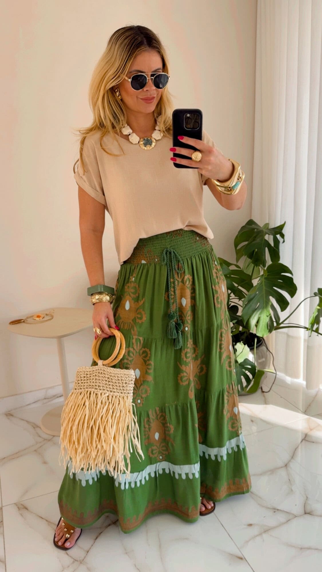 Saia boho chic verde - Tuê Brasil